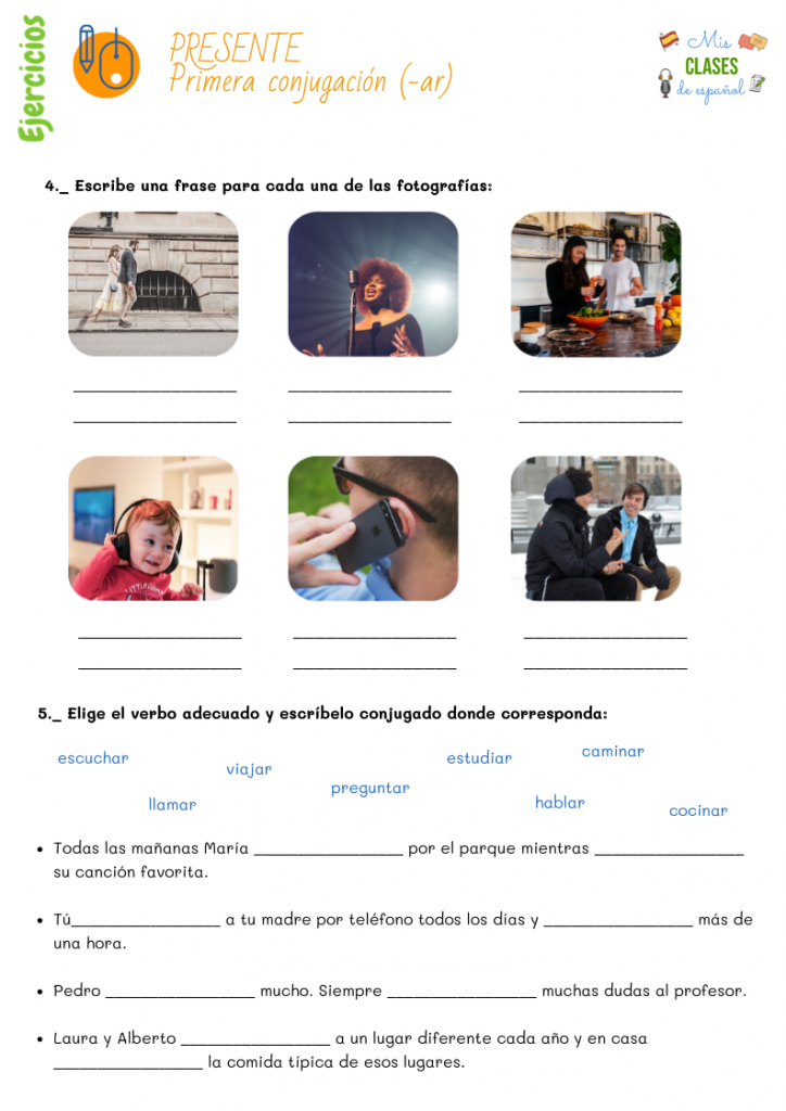 Cuaderno presente de indicativo - Mis clases de español